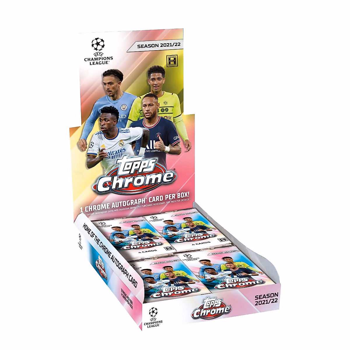 2021-22 Topps UEFA Champions League Chrome Soccer Hobby Box (18 Packs/4 Cards: 1 Auto)