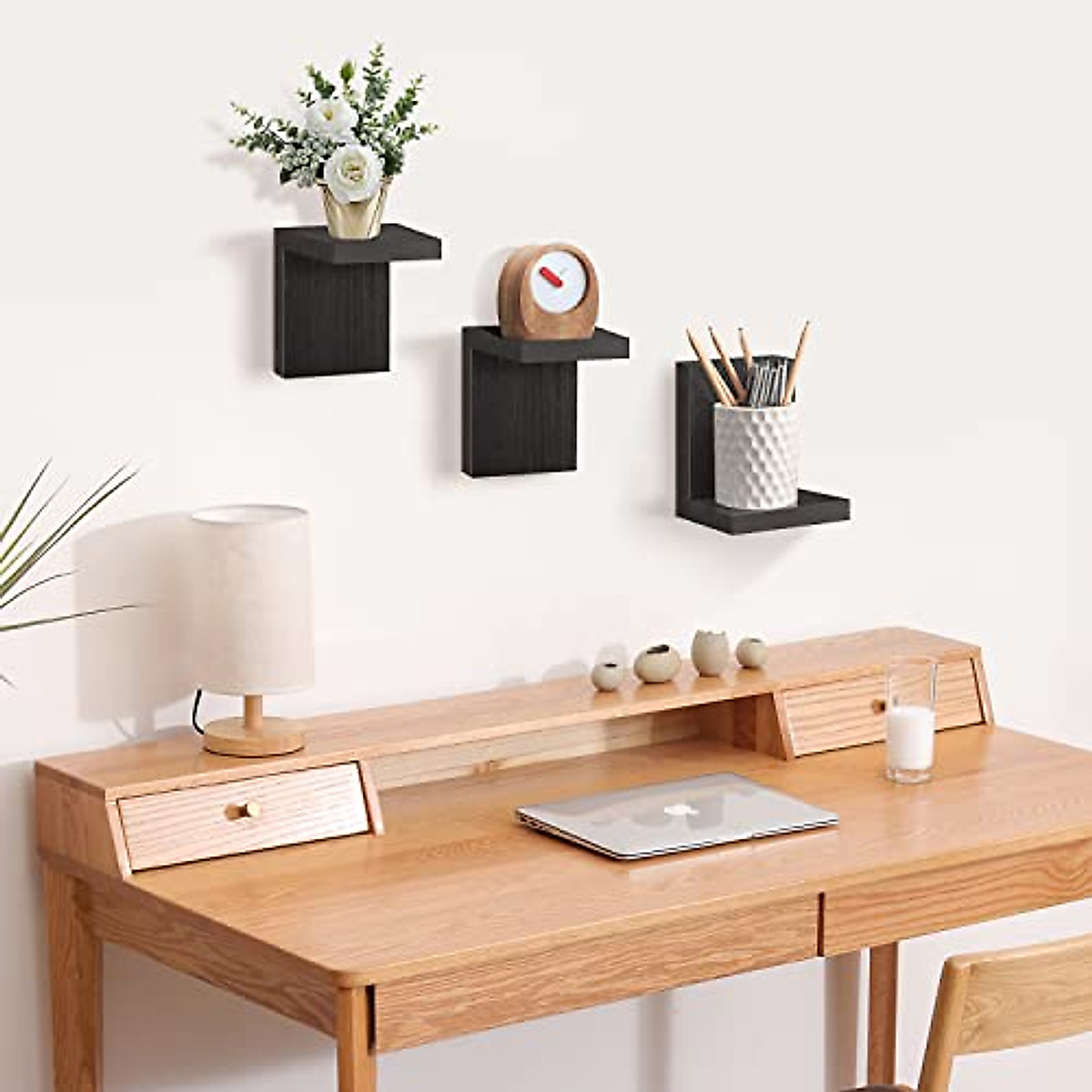 GDYUS Floating Shelves, Wood Small Floating Shelf Wall Mounted, Hanging Display Shelves Set of 3, Wall Shelf for Bedroom Living Room Bathroom Office Decoration