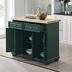 Crosley Furniture Madison Madison Rolling Kitchen Island Cart, Microwave Stand, Coffee Bar, with Shelves and Drawers, Emerald Green