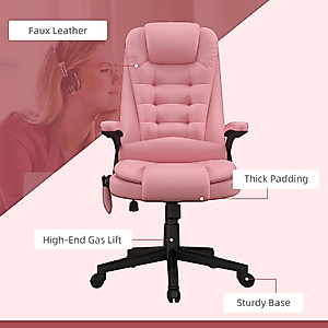HOMCOM High Back Vibration Massage Office Chair with 6 Vibration Points, Heated Reclining PU Leather Computer Chair with Armrest and Remote, Pink