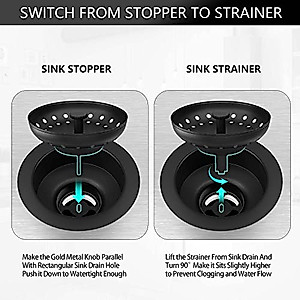EXAKEY Black Sink Drain 3-1/2 Inch Matte Black Kitchen Sink Drain Strainer Assembly Kit with Strainer Basket and Drain Stopper for Standard Kitchen Sink Stainless Steel
