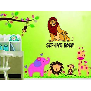 Lion King Movie Cartoon Children Custom Personalized Name Sticker Animated Movie Wall Decals for Kids Bedroom / Boys Wall Decor Vinyl Sticker Art Simba Zazu Family Size 20x20 inch