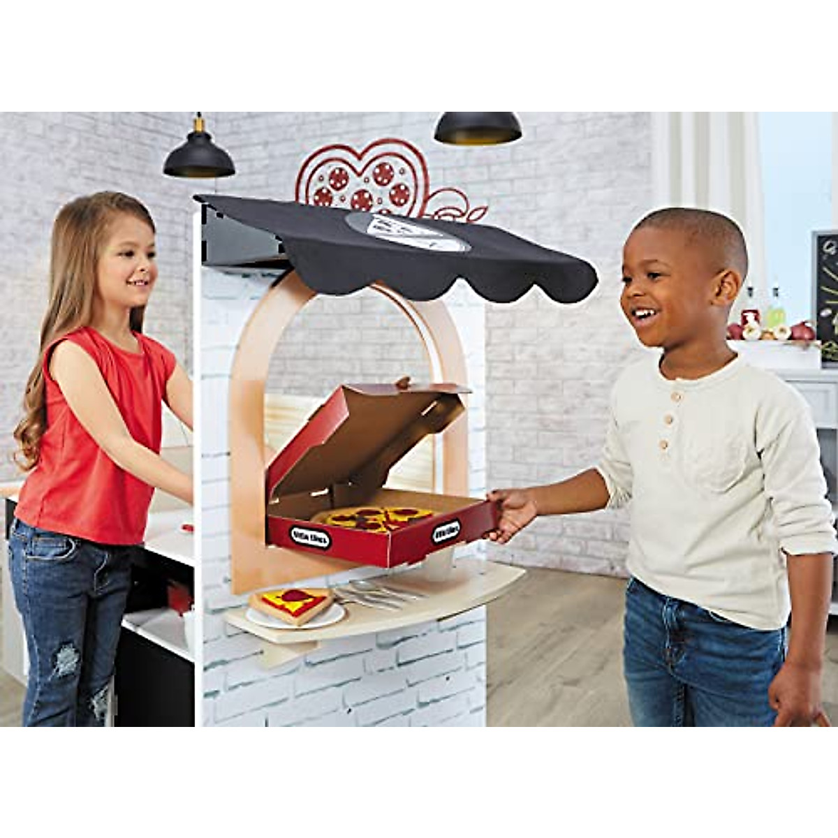 Little Tikes Real Wood Pizza Restaurant Wooden Play Kitchen Cook and Serve with Realistic Lights Sounds and Dual-Sided, 20+ Accessories Set, Gift for Kids, Large Toy for Girls & Boys Ages 3+