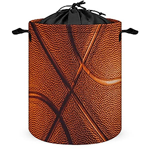 Basketball Laundry Basket Collapsible Kids Laundry Hamper with Drawstring Ball Sport Toys Storage Basket with Handle Boys Bedroom Decor 14x17.3 Inches