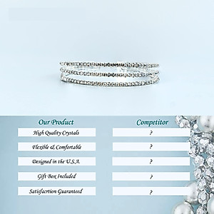 NTLX Crystal Bracelet for Women – Rhinestone Cuff Bracelet – Silver Plated - Flexible & Adjustable – Three Row - Bridal, Wedding, Prom, Party, Pageant, Evening, Casual, Bracelet - with Gift Box