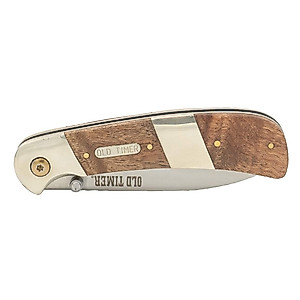 Old Timer OT Ironwood and Nickel 7in High Carbon S.S. Spring Assisted Folding Knife with a 3in Drop Point Blade and Ironwood Handle for Outdoor, Hunting, Camping and EDC,Brown