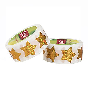 Fiercy 1 inch Gold Star Stickers with Glitter Holographic Pattern, 500 pcs Sparkling Self-adhensive Label Roll, Star Stickers for Personal and Business Use