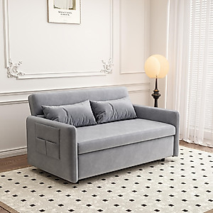 Anwick Modern Velvet 3 in 1 Sleeper Sofa Bed,Convertible Folding Futon Sofa Pull Out Couch Bed with 3 Reclining Backrests,Pillows,54" Small Love Seat for Compact Living Room Office (Gray, 54")