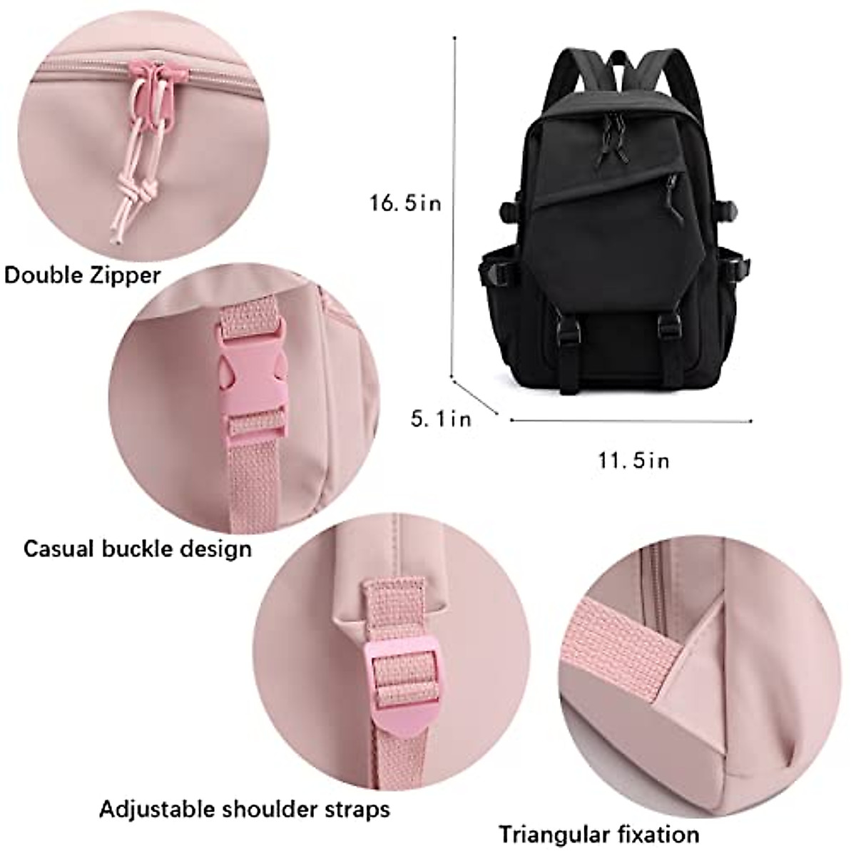 Votachin Casual Backpack Unisex Cute Macaroon Color Backpack Large Capacity Laptop Bag Backpack Suitable for Daily Commuting-Black