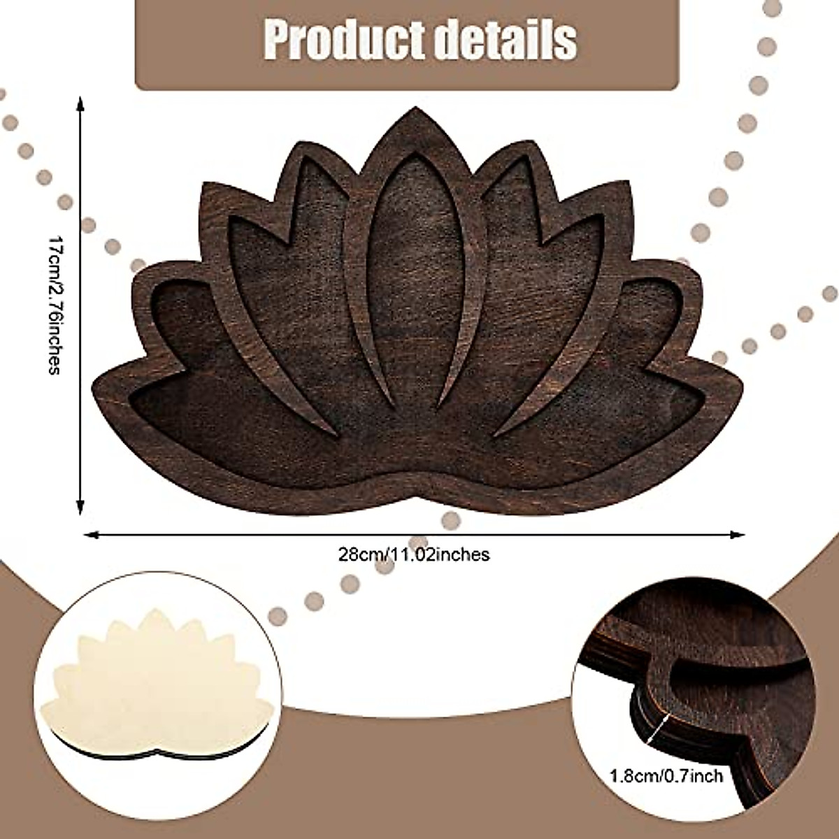 Yuntau Wood Tray Crystals Holder Wooden Lotus Holder Crystal Tray for Stones, Healing Crystals and Gemstones Storage Table Coaster, Dark Brown