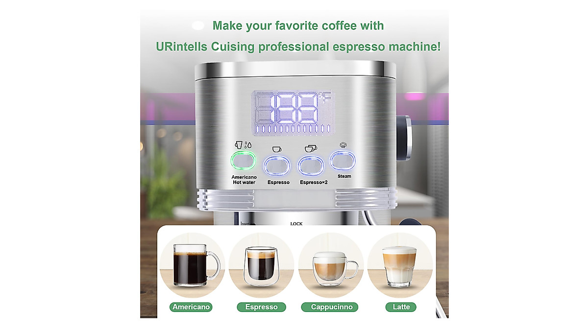 URintells 20 Bar Espresso Machine: LED Display & Milk Frother