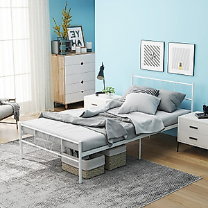 wOod-it Twin Bed Frame with Headboard - 12.8 Inch Metal Platform, Noise-Free Heavy-Duty Steel Slat Mattress Foundation, No Box Spring Required - White