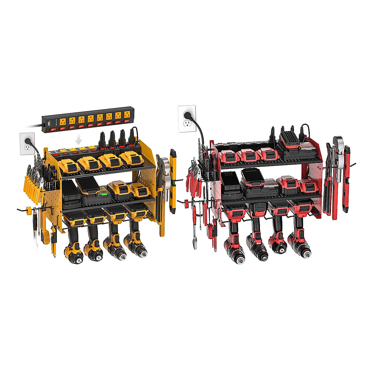 CRST Power Tool Organizer & 8-Outlet Power Strip Bundle, Cordless Drill Holder with Charging Station for Garage & Workshop