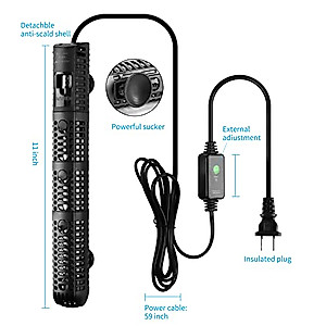 Aquarium Heater 300W Upgraded Fish Tank Heater With Leaving Water Automatically Stop Heating And Advanced Temperature Control System, Suitable For Saltwater And Freshwater 20 Gallons to 60 Gallons