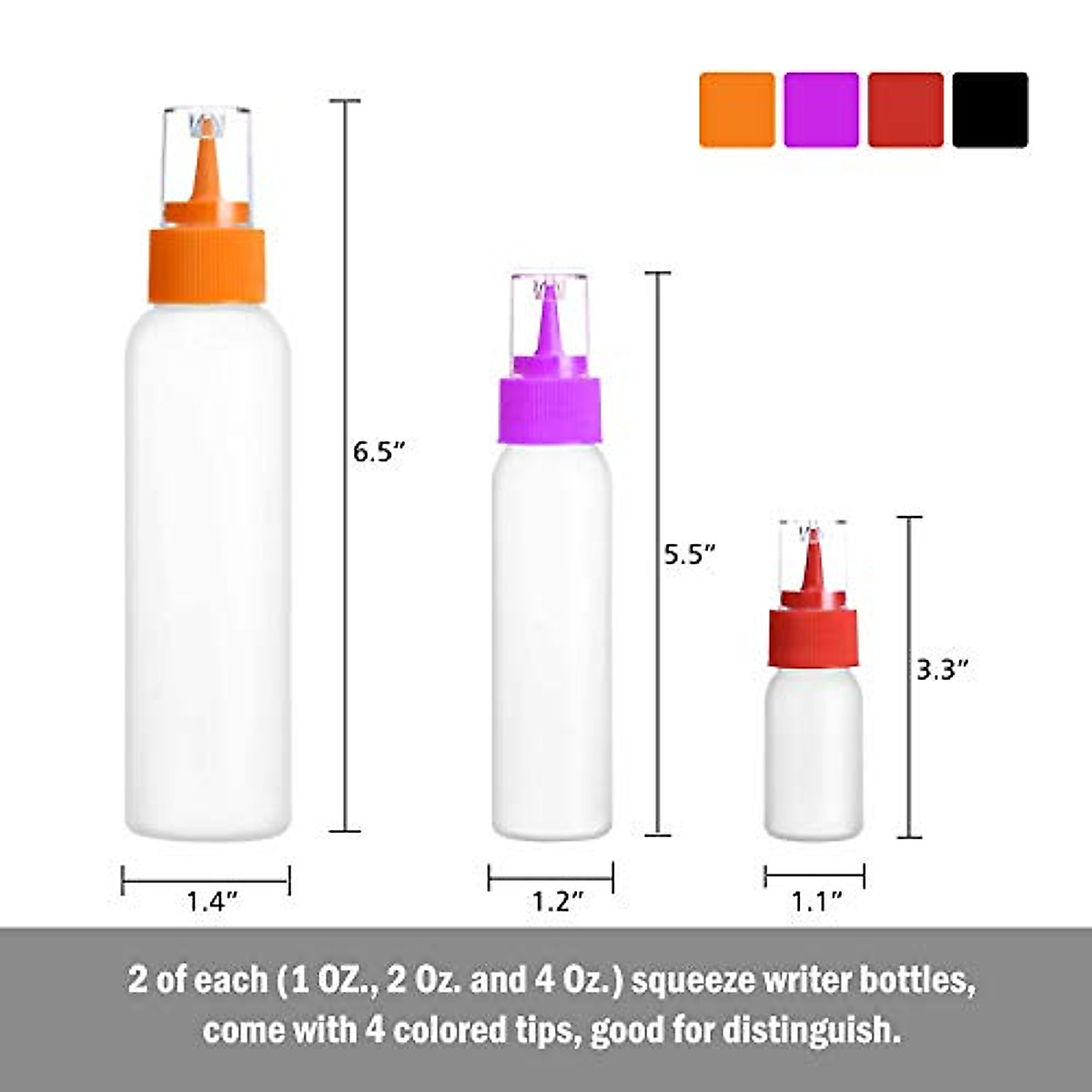 HAOHAN Squeeze Writer Bottles Set-12 Squeeze Cookie Icing Bottles, 1 Cleaning Brush, 1 Funnel, Applicator Bottles-4 of Each (1 Oz, 2 Oz, 4 Oz) for Cookie Decorating, Food Coloring