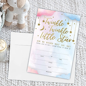 Baby Shower Invitations, Twinkle Twinkle Little Star Gender Reveal Invitation Cards With Envelopes(25 Pack), Gold Moon And Stars Theme Baby Shower Decorations And Supplies For Boys or Girls(YQK-A06)