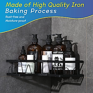 YLNAPUOPJIA 5 Pack Corner Shower Caddy with Adhesive Hooks & Soap Holder - Stainless Steel Organizer for Bathroom and Tub, No Drilling Required