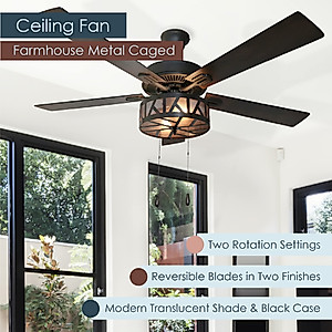RIVER OF GOODS 52 Inch LED Modern Farmhouse Ceiling Fan with Light - Elegant Rustic Cabin Ceiling Fans with Lights - Metal Drum Shade - Oil-Rubbed Bronze