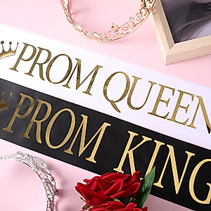 Saintrygo 4 Pcs Prom King and Prom Queen 80s Prom Party Favors Crowns Tiara Sash Shiny Satin Adults Cosplay 2024 Grad Crown Sash (Modern Style)