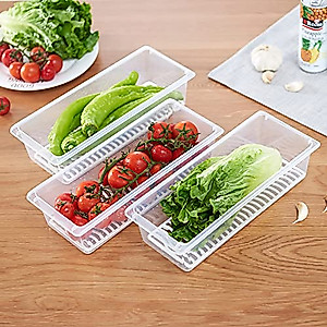 Frcctre Set of 5 Fridge Produce Saver Food Storage Containers Stackable Refrigerator Organizer Bins with Removable Drain Plate and Lid to Keep Produce Fruits Vegetables Meat Egg Fish, 2 Sizes
