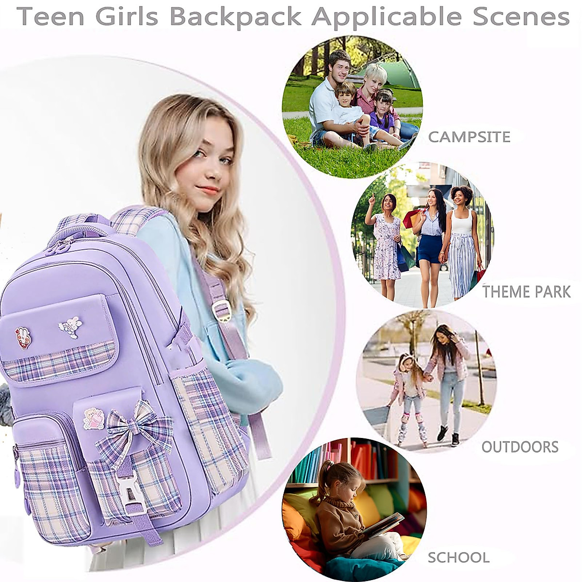 Xdalula Teenage Girls' Backpack Middle School Students Bookbag Outdoor Daypack with USB Charge Port Bookbag for School (black