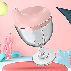 kaiwern Plastic Goblet Cup, Baby Sippy Cup Wine Glass, Beverage Mug Milk Bottle with Lid for Kids on Birthday Party or Celebration (Pink)
