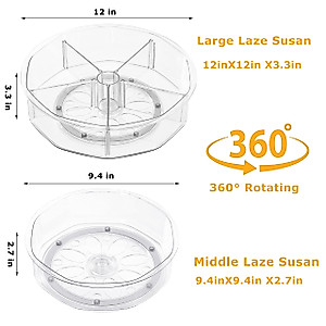 2 Pack Round Plastic Rotating Turntable Organizers -Clear Lazy Susan Organizer Container Bins for Cabinet, Pantry, Fridge, Countertop, Kitchen, Vanity - Spinning Organizer for Spices, Condiments