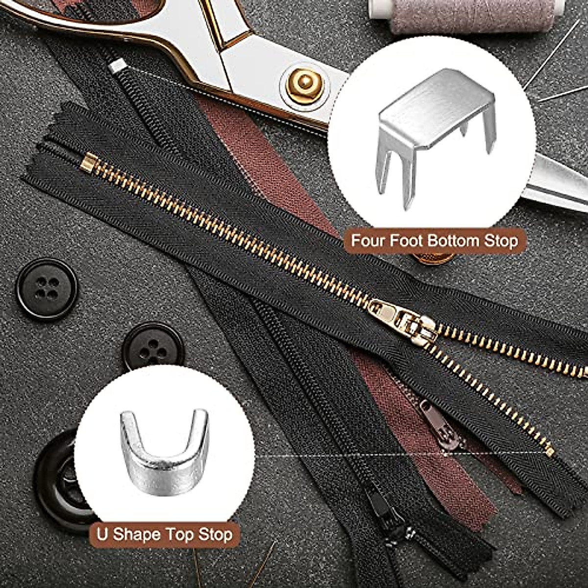uxcell Zipper Repair Kits, 10 Metal Latch Slider Retainers Box & Insertion Pins & Top Bottom Stoppers for Bag Coat Zippers Replacing (75Pcs, Silver)
