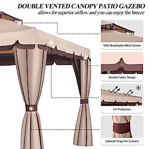 GARTOO 10'x13' Outdoor Patio Gazebo - Aluminum Frame Porch Gazebo with Polyester Roof & Zipper Curtains, Best for Garden, Lawn, Backyard Deck