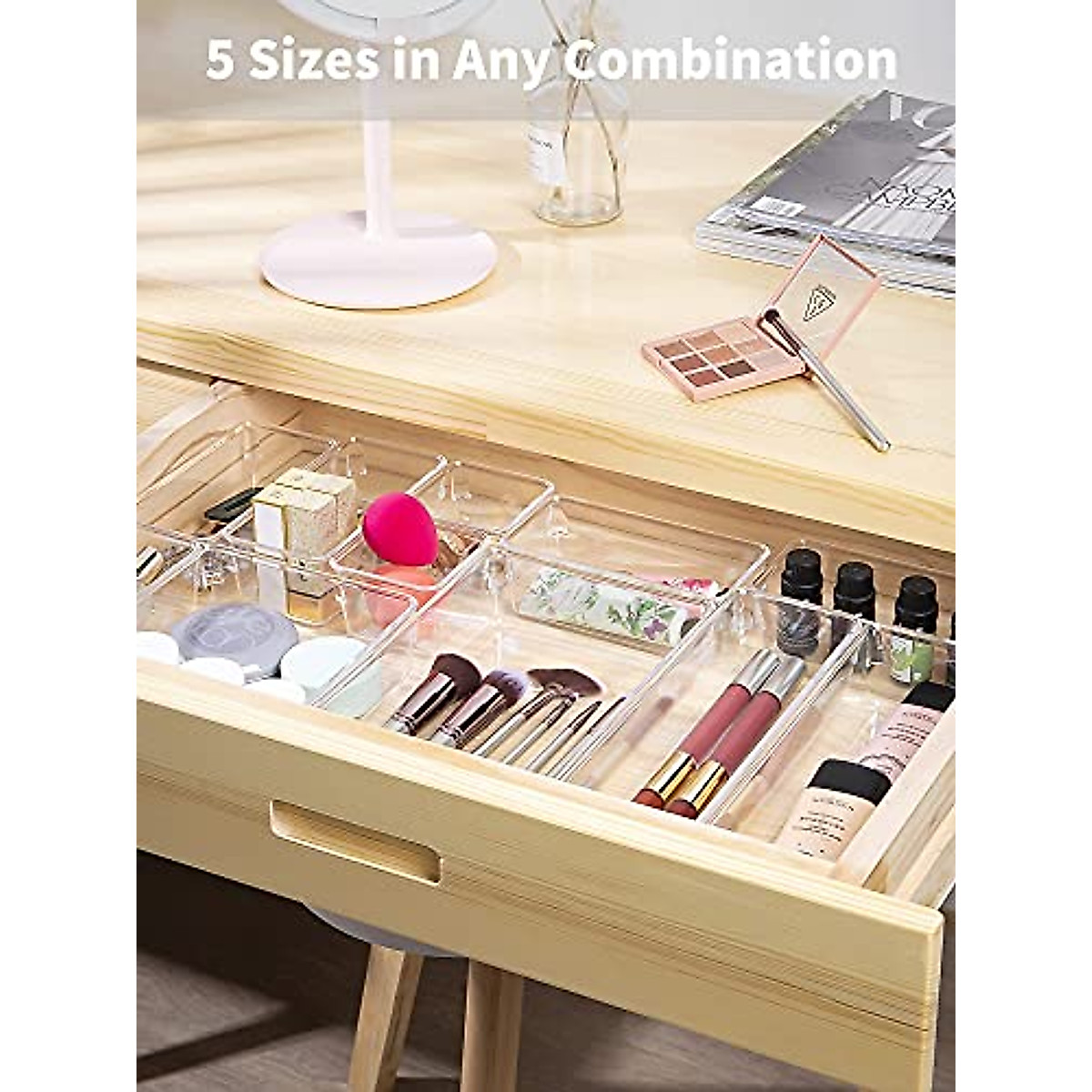 JARLINK 16 Pack Desk Drawer Organizer Trays with 5 Different Sizes, Versatile Bathroom and Vanity Drawer Organizer Trays, Multipurpose Plastic Storage Bins for Makeup, Kitchen, and Office Supplies