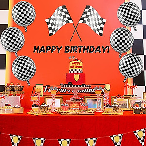 6 Pieces Checkered Balloons, Race Car Balloons 22 Inch Black and White Checkered Balloons 4d Round Sphere Foil Checkered Flag Balloons for Boy Adult Racing Themed Party Decoration Supply