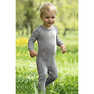 Ecoable Thermal Footed Romper: Organic Wool Silk Footie with Long Sleeves for Baby Boys or Girls, (EU 86-92| 12-24 months, Grey Melange)