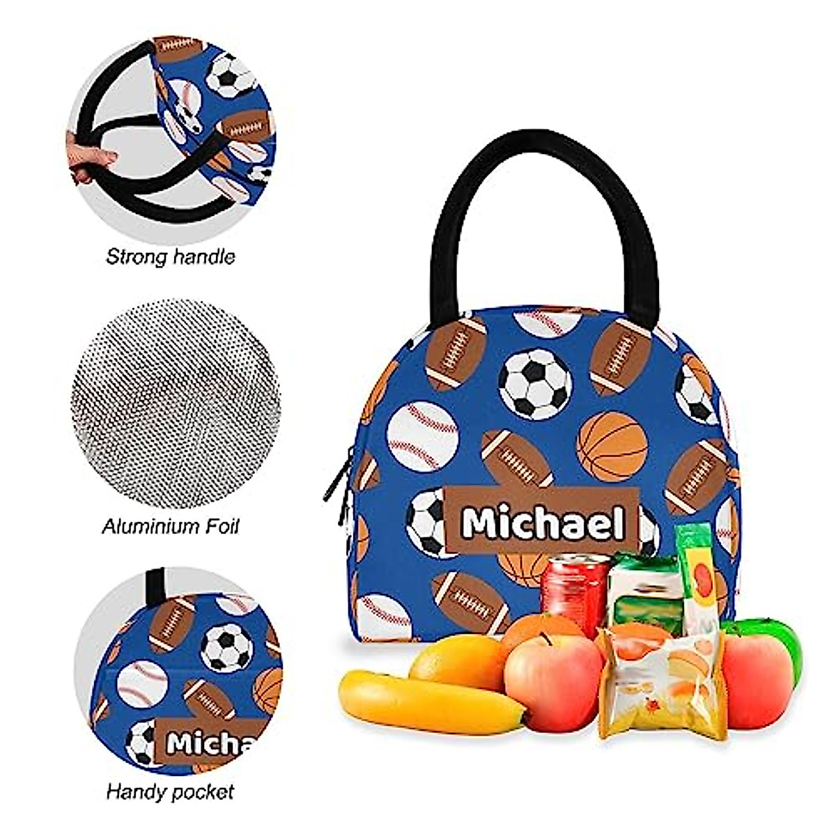 Vnurnrn Football Baseball Customized Kids Backpack Sets with Lunch Box Student School Bag Bookbag Set for Boys Girls Daypack for Traveling Laptop