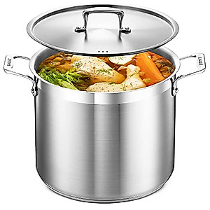 Stockpot – 12 Quart – Brushed Stainless Steel – Heavy Duty Induction Pot with Lid and Riveted Handles – For Soup, Seafood, Stock, Canning and for Catering for Large Groups and Events by BAKKEN