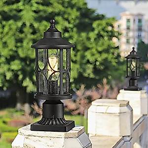 zeyu Outdoor Post Lights Set of 2, Farmhouse Waterproof Lamp Post Light Fixtures for Patio 2 Pack, Black Finish with Seeded Glass Shade, ZX48P-2PK BK