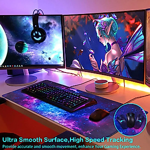 Canjoy Gaming Mouse Pad, Extended Mouse Pad, 31.5x15.7inch XXL Large Big Computer Keyboard Mouse Mat Desk Pad with Non-Slip Base and Stitched Edge for Home Office Gaming Work, Galaxy Print