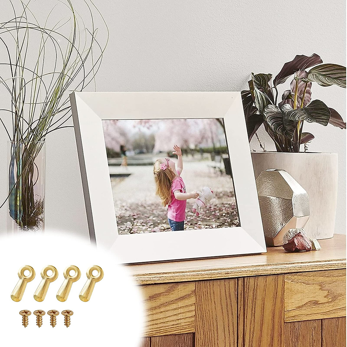 100 Pieces Picture Frame Turn Button Fasteners Set with 100 Pieces Screws, Picture Frame Backing Clips Hardware for Hanging Pictures, Craft, Photos (Gold)