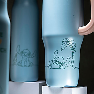 Zak Designs Disney Sutton Travel Tumbler for On the Go or At Home, 40oz Stainless Steel with Vacuum Insulation, Silicone Straw, Carry Handle, and 3D Artwork for Cold Drinks (Stitch)