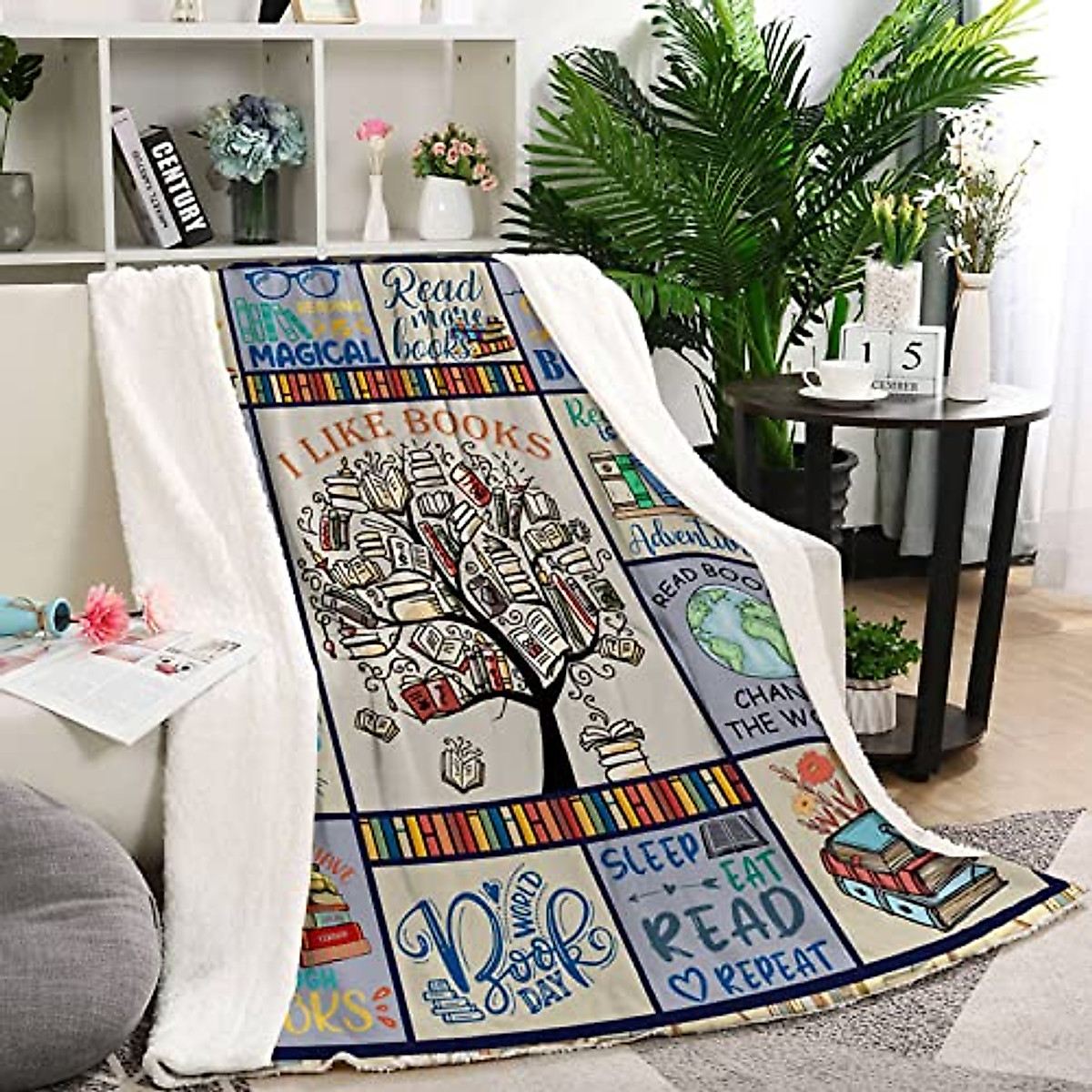 Book Lovers Gifts, Gifts for Book Lovers Women Men, Librarian Gifts, Bookworm Gifts, Literary Gifts, Best Gifts for Reading Lovers, Ultra Soft Warm Sherpa Throw Blanket for Couch Bed 50 x 60