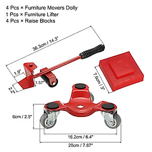 PATIKIL Furniture Mover Dolly, Heavy Furniture Triangle Moving Dolly with 3 Wheels 6-Inch Steel Movers Dolly with Lifter, 500 Lbs Capacity, Red