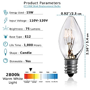Salt Rock Lamp Bulb 12 Pack. 15 Watt Replacement Bulbs for Himalayan Salt Lamps & Baskets, Chandeliers, Scentsy & Wax Warmers, Night Lights. E12 Socket with Candelabra Base, C7