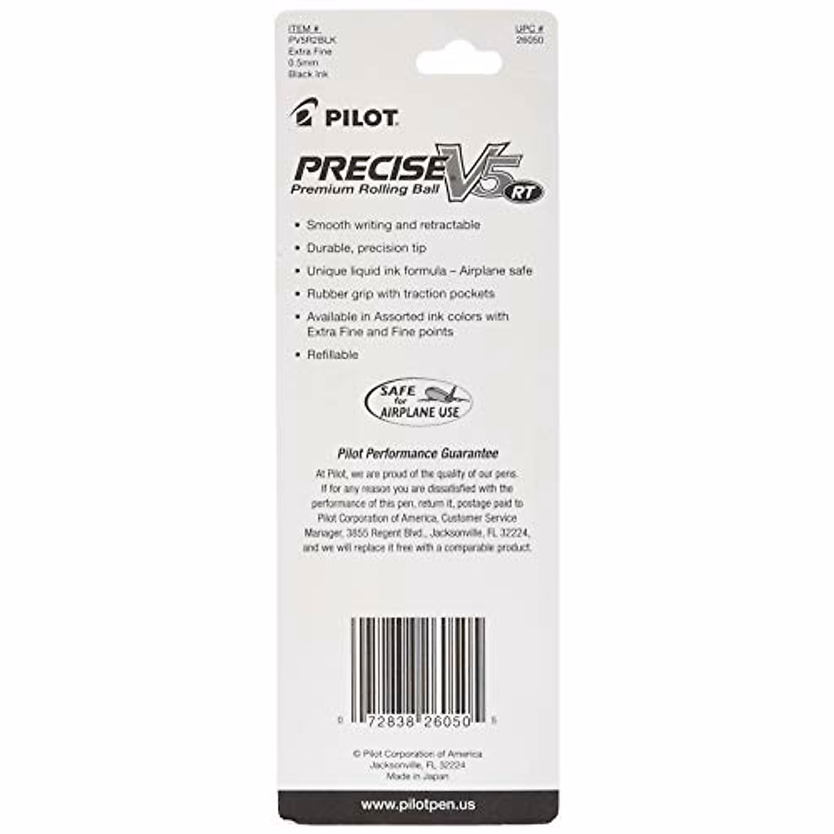 PILOT Precise V5 RT Retractable Rolling Ball Pens, Extra Fine Point, Black Ink, 6 Pens