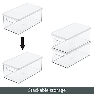 mDesign Plastic Storage Bin Box Container, Lid, Built-in Handles, Organization for Makeup, Hair Styling Tools, Accessories in Bathroom Cabinet, Cupboard Shelves, Ligne Collection, 4 Pack, Clear/White