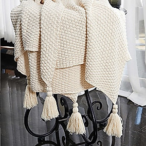 Adory Sweety Throw Blanket Ultra Soft Natural Premium for Couch Sofa Bed with Handmade Tassels for Couch Chairs Bed Beach Sofa Picnic,50 x 60 inch (Beige)