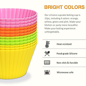 Pharamat Extra Large Silicone Cupcake Baking Cups 12 Pack, 3.54 Inch Non Stick Cupcake and Muffin Liners, Reusable Jumbo Silicone Baking Cups Easy to Clean, Perfect for Cupcake, Muffin, Mousse