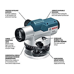 BOSCH Optical Level Kit with 32x Magnification Power Lens, Tripod and Rod GOL 32CK, Grey