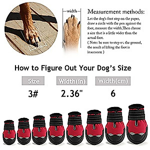 Dog Boots Waterproof Shoes for Dogs with Reflective Straps, Rugged Anti-Slip Soft Sole Dogs Paw Protector for Small Medium Large Dog (3#, Red)