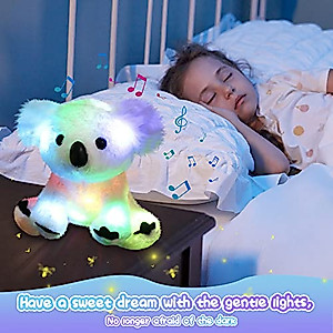 Glow Guards Musical Light up White Koala Stuffed Animal LED Singing Wildlife Soft Plush Toy with Night Lights Lullabies Birthday Idea Gift for Toddlers Kids, 10''