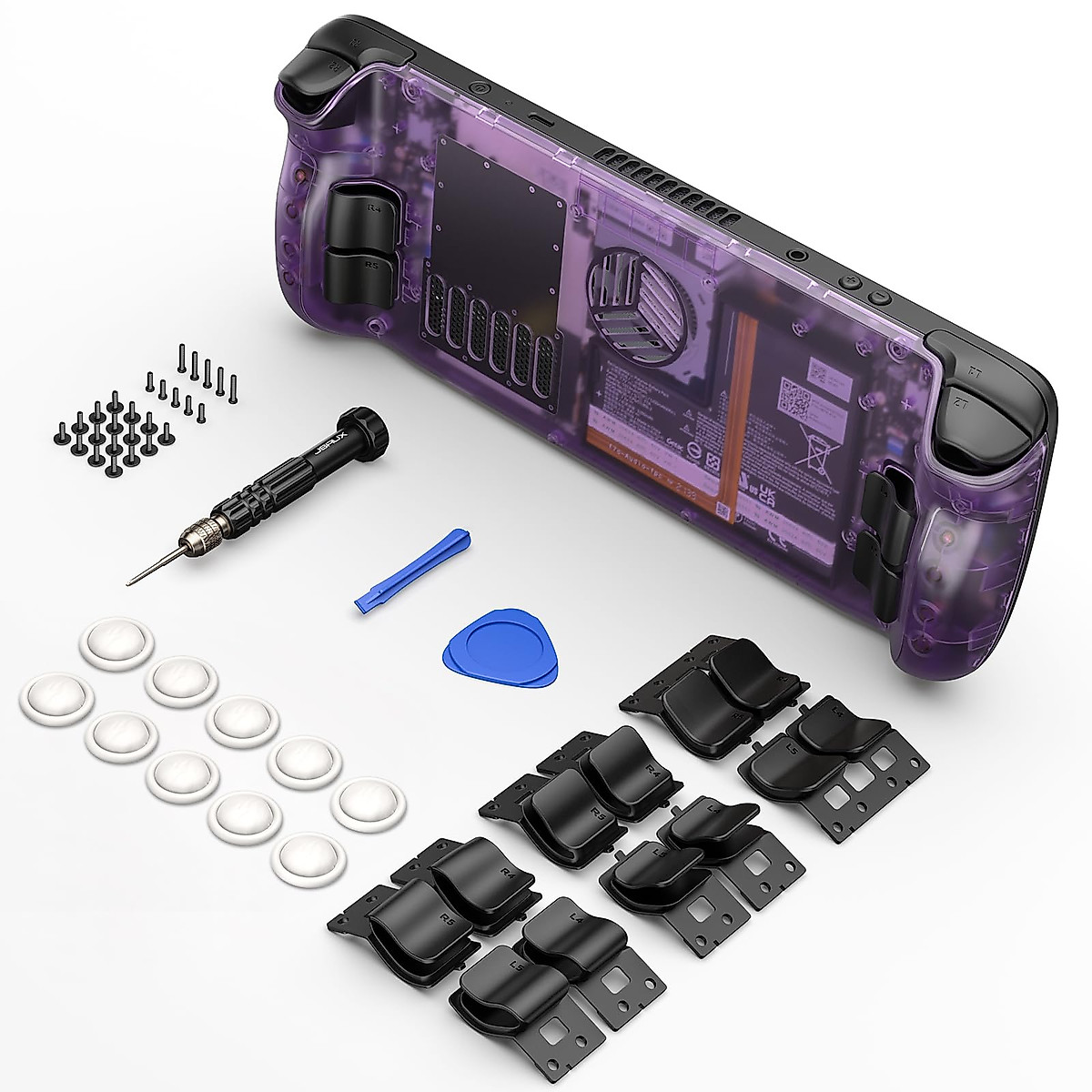 JSAUX Transparent Back Plate Compatible with Steam Deck LCD, DIY Clear Replacement Back Shell Case Compatible with Steam Deck LCD - PC0106 Vents Version [Purple]