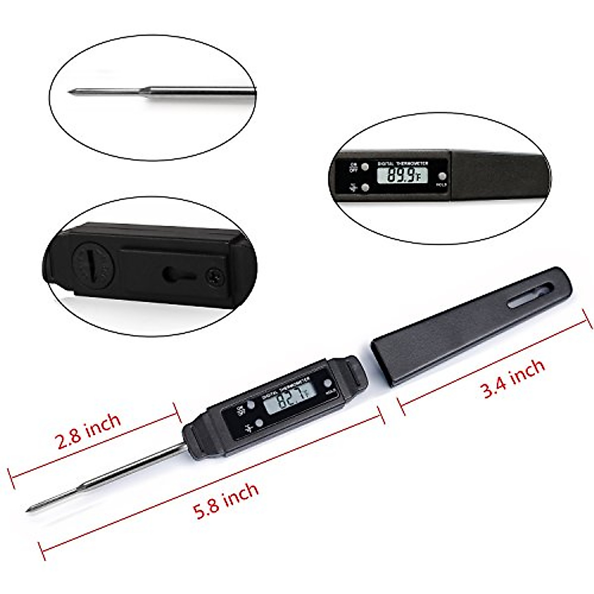 MASTER COOK Pocket Meat Thermometer Instant Read, Mini, Black